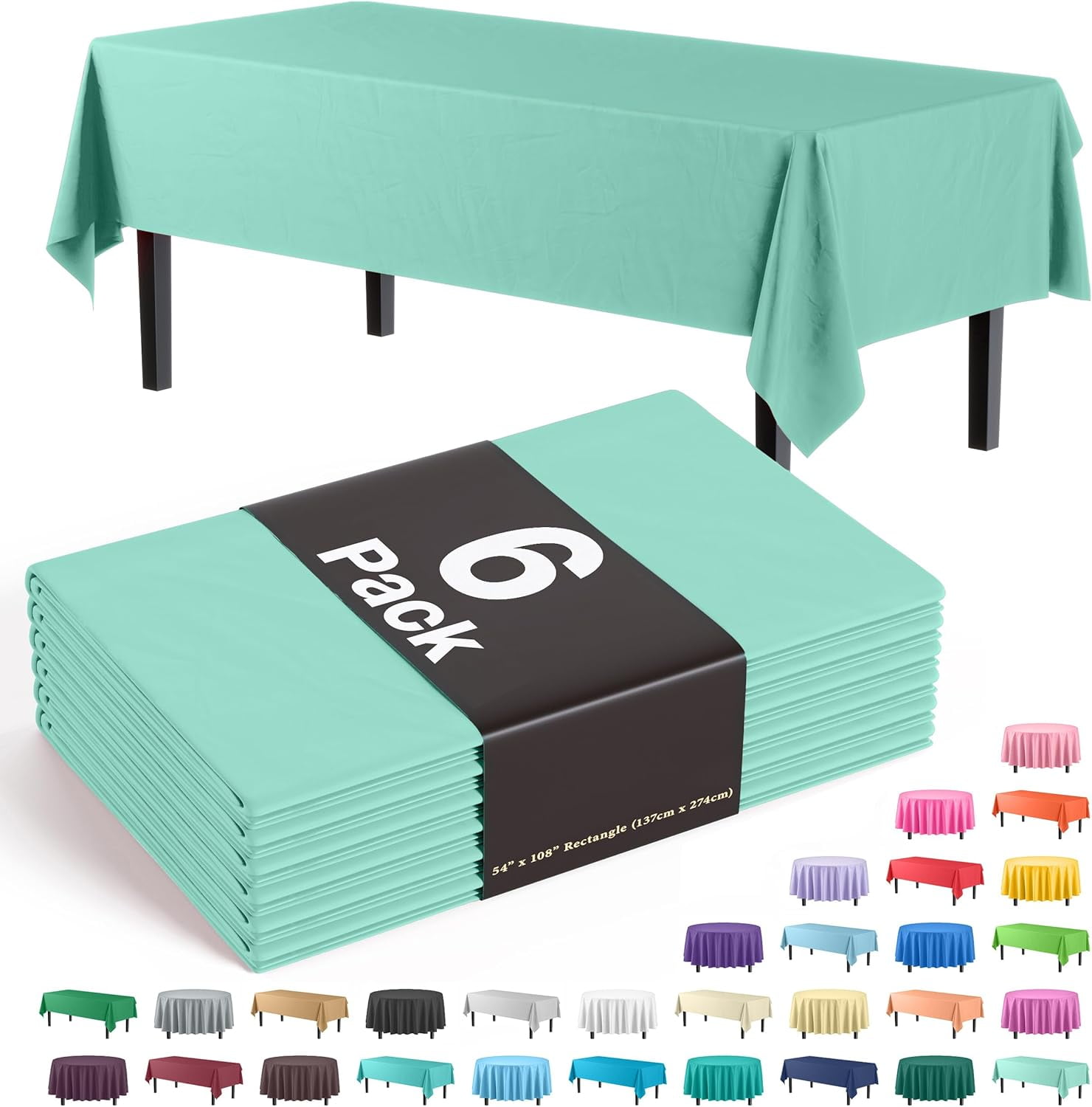 Solids 6-Pack Premium Plastic Tablecloth 54in. x 108in. Rectangle ...