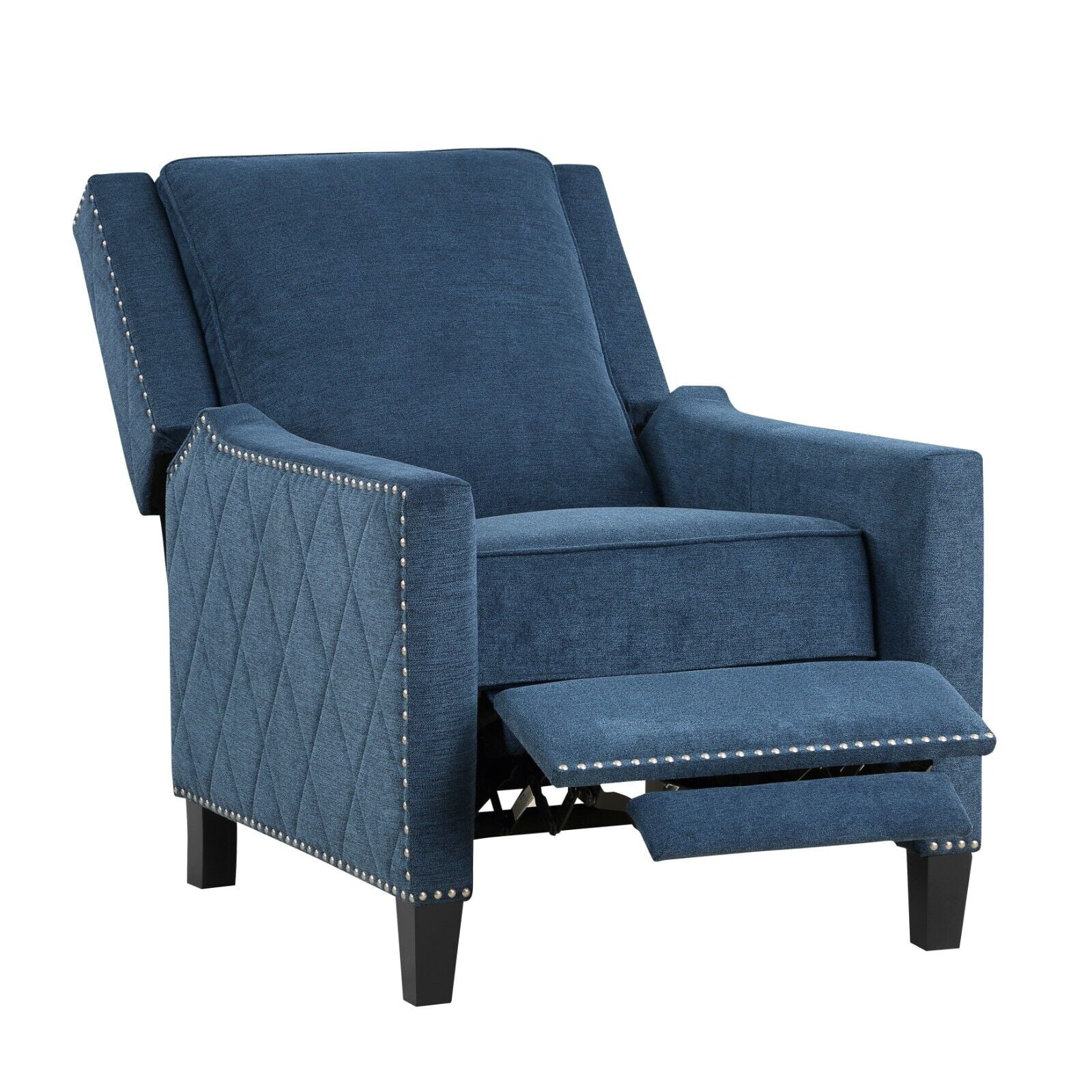 Solidwood Push Back Self Reclining Chair 1pc Blue Textured Fabric ...