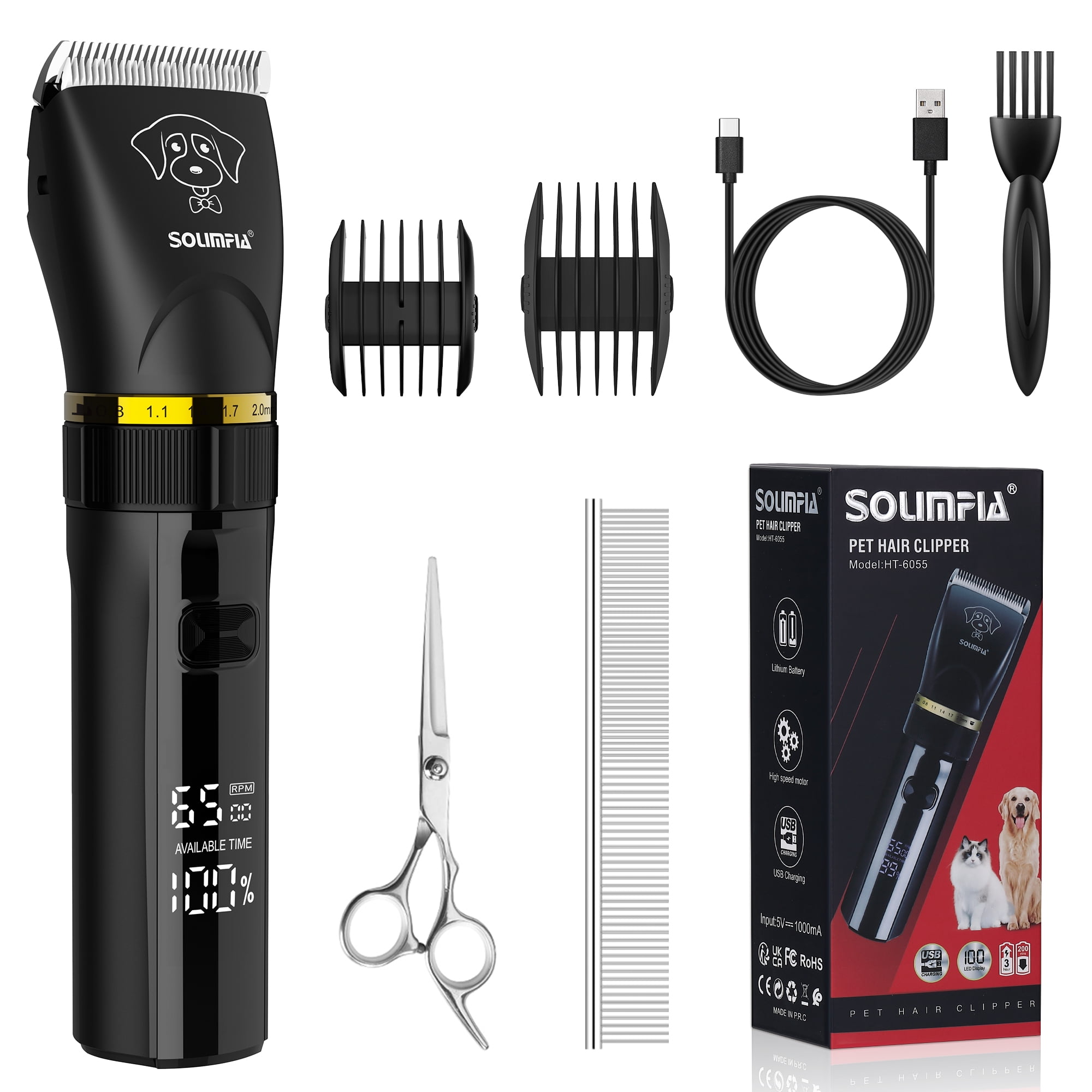 Solimpia Dog Clipper, LCD Display Dog Grooming Kit, Quiet Cordless ...