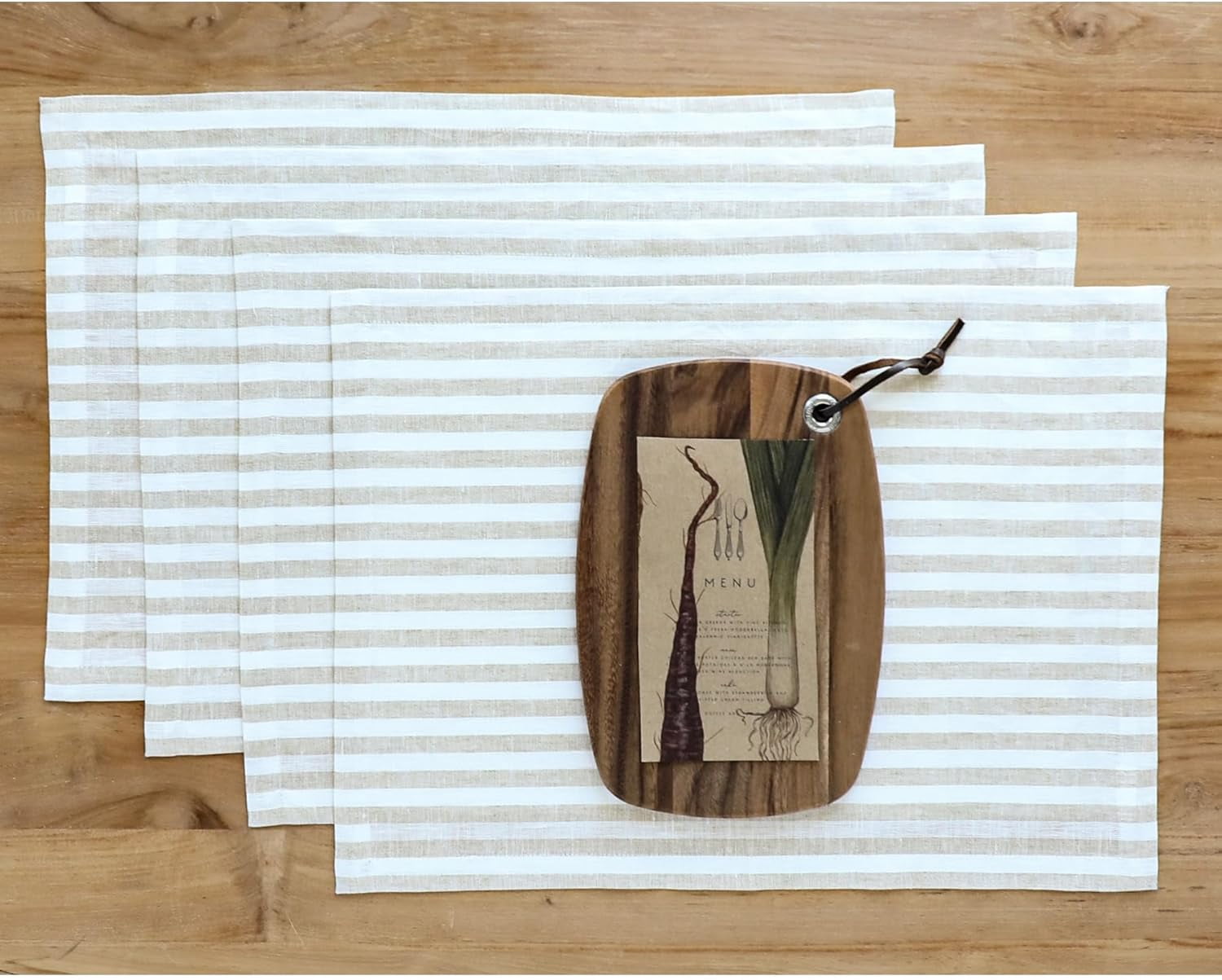 Solino Home Linen Placemats Set of 4 - Amalfi Stripe Natural and White ...