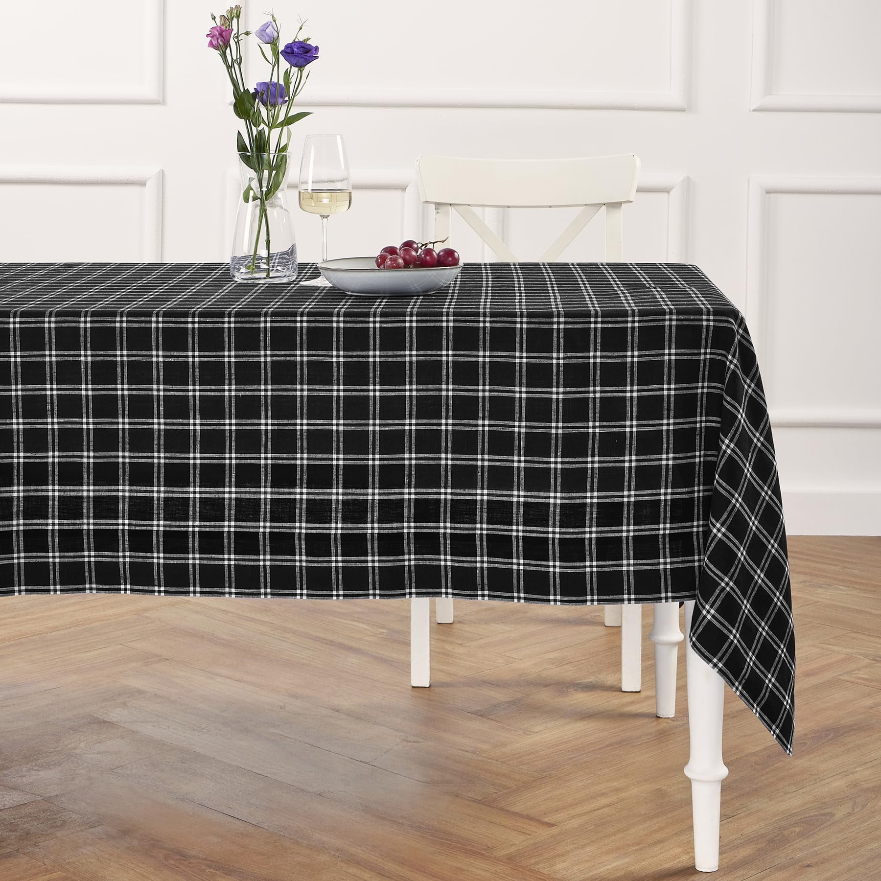 Solino Home Linen Plaid Tablecloth 52 x 52 Inch - 100% Pure Linen ...