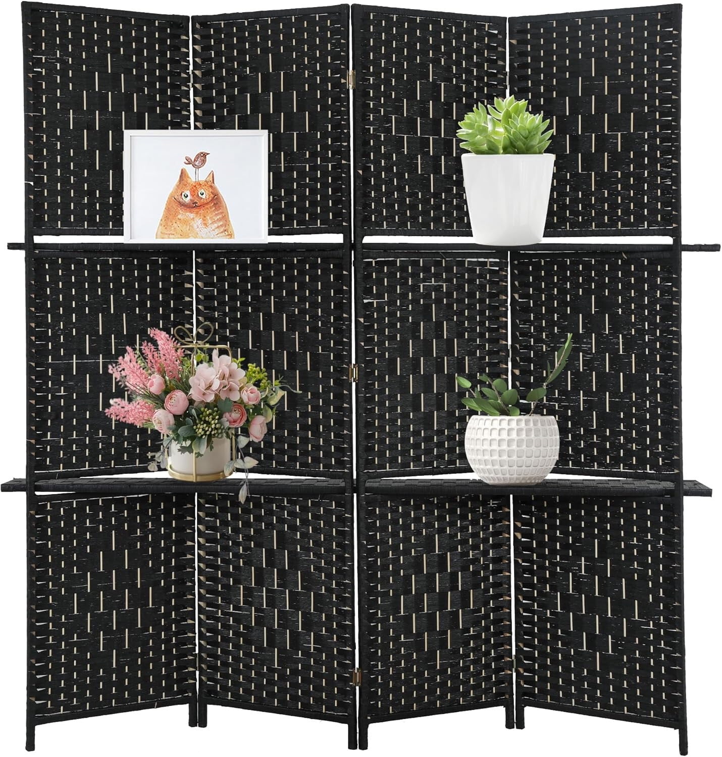 Solirest Room Divider 4 Panel Room Screen Divider Wooden Screen Folding ...