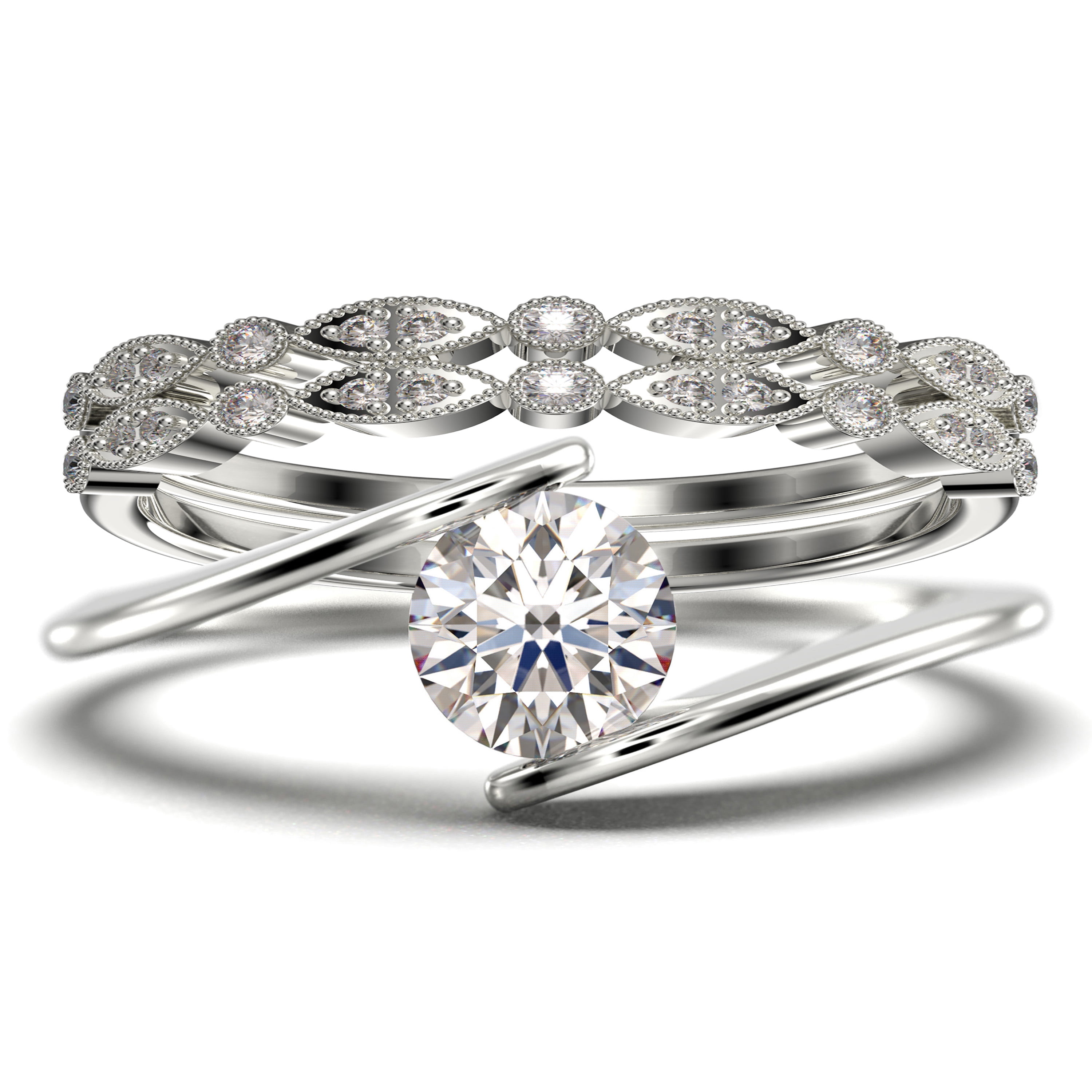 Solitaire 2 Carat Round Cut Diamond Moissanite Unique Engagement Ring ...