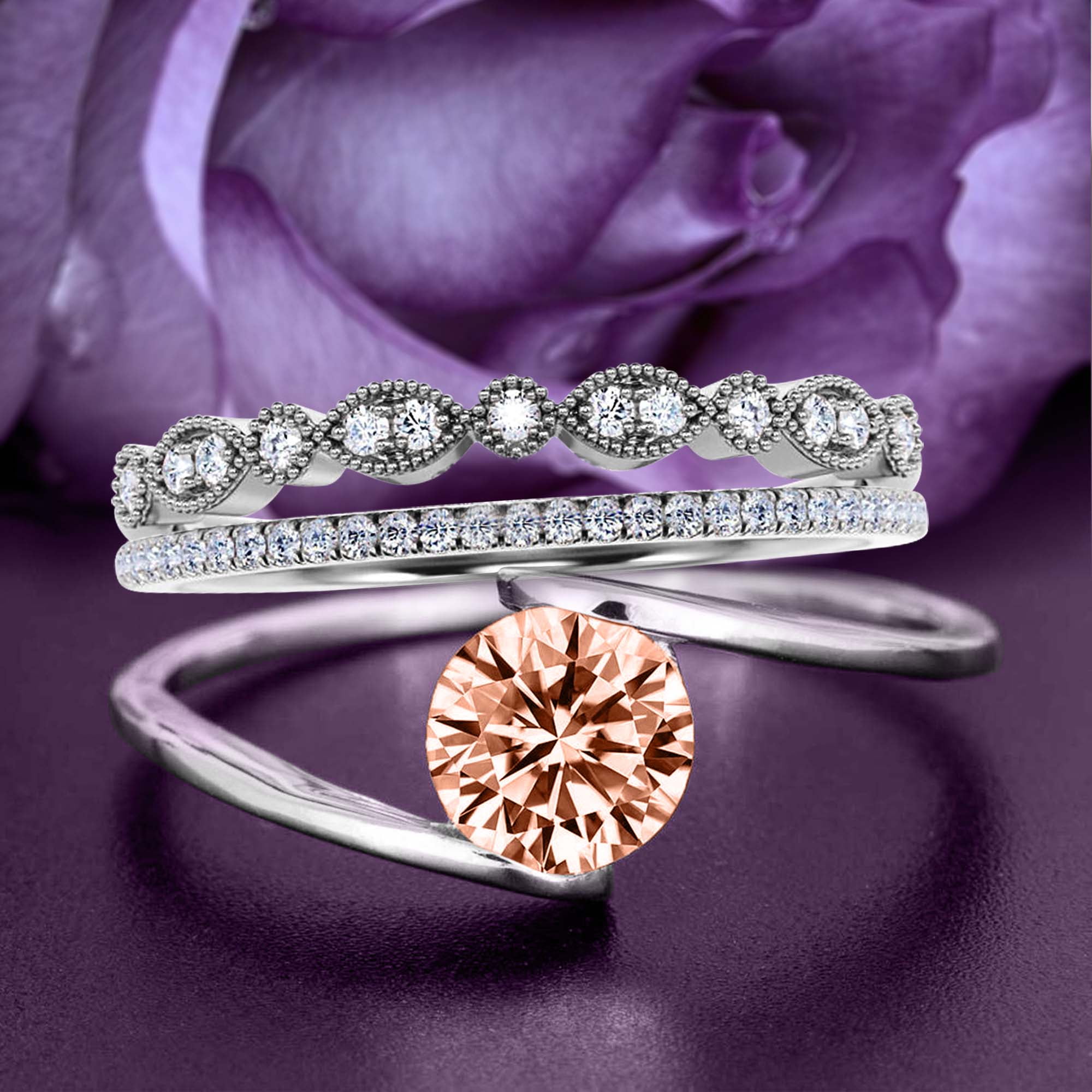 Solitaire 2 Carat Round Cut Morganite Unique Engagement Ring, Two ...