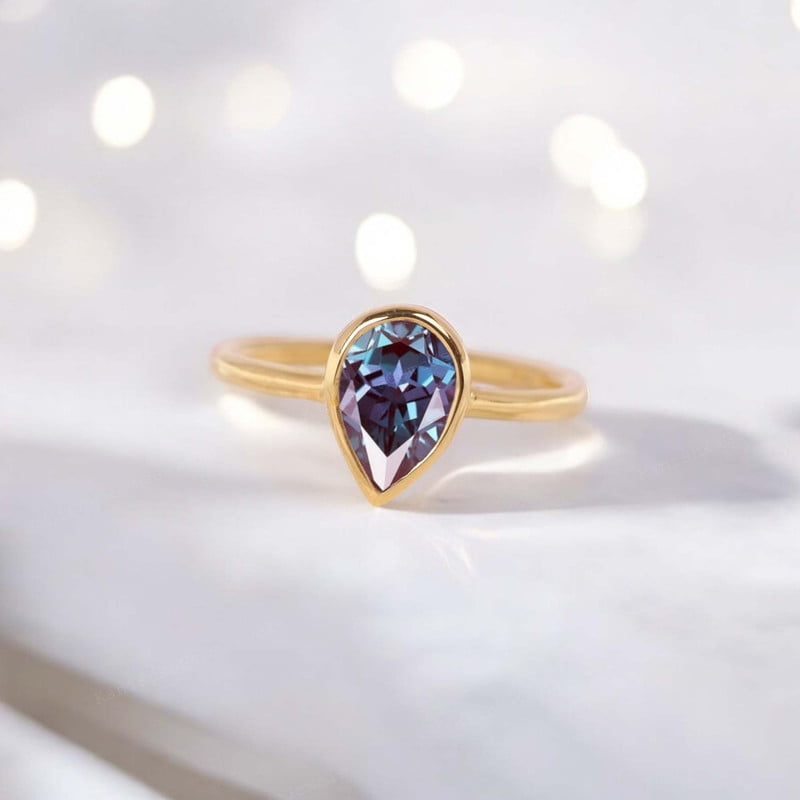 Solitaire Alexandrite Ring Simple Pear Alexandrite Engagement Ring Rose ...