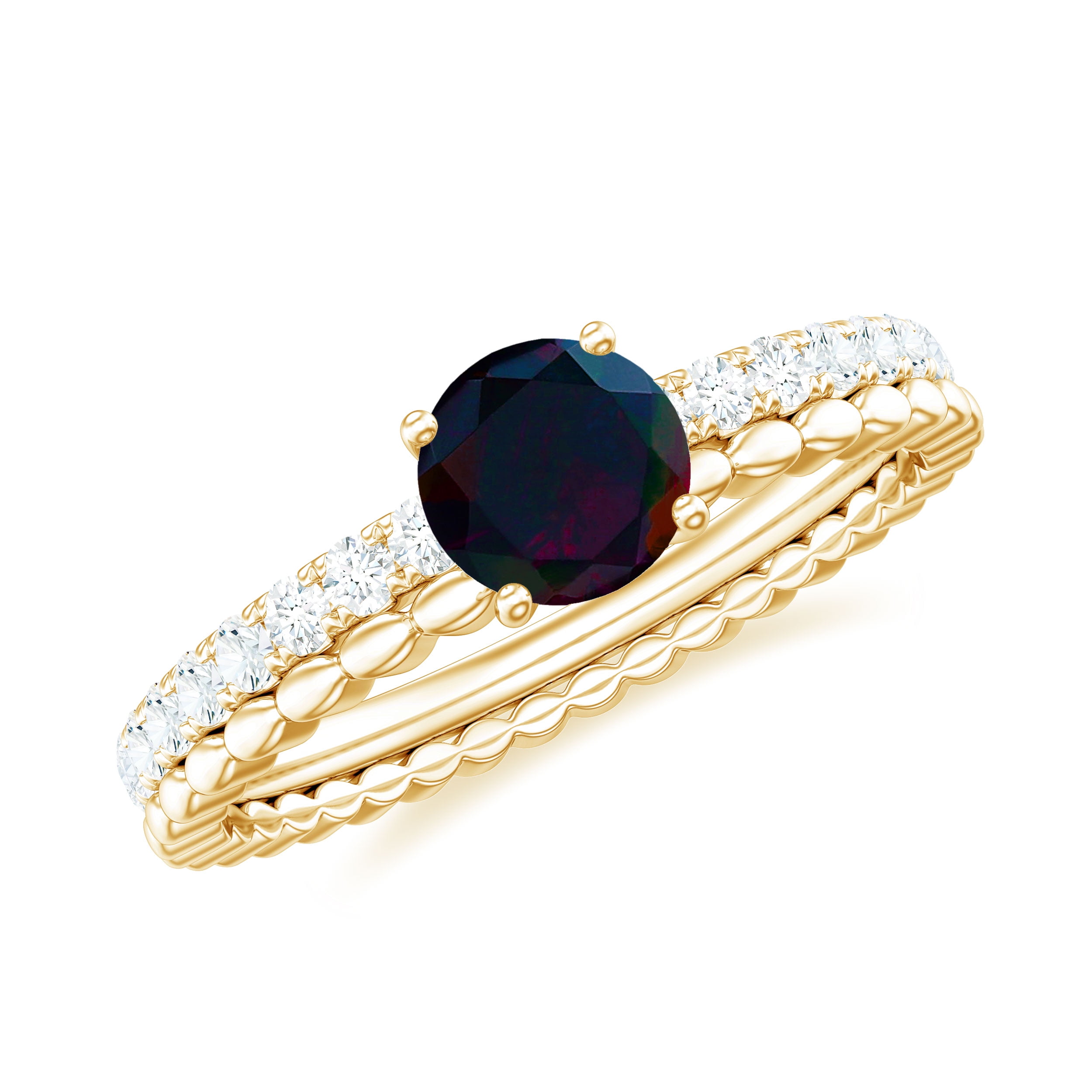 Rosec Jewels Solitaire Black Opal Ring for Women with Moissanite - 5 mm ...