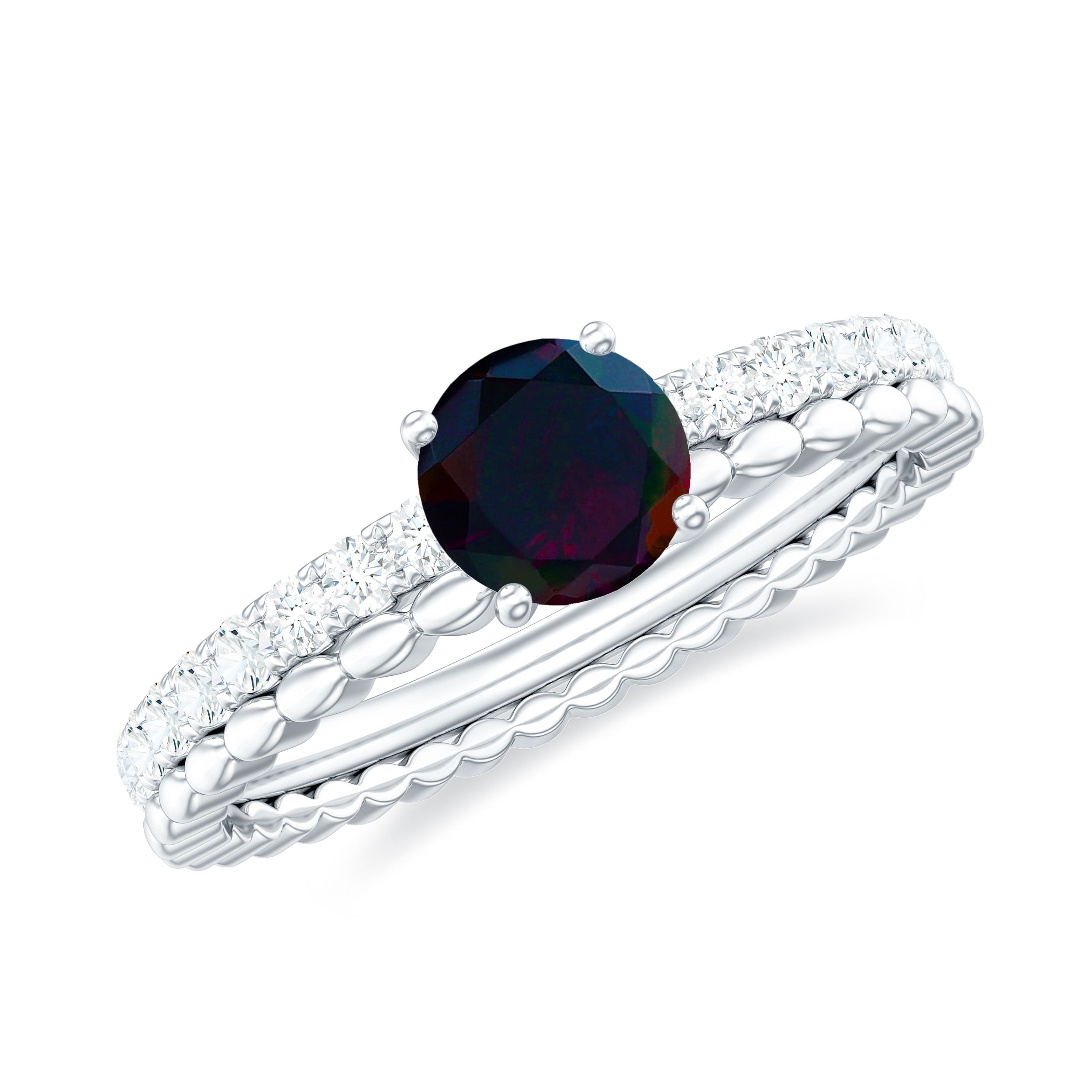 Rosec Jewels Solitaire Black Opal Ring for Women with Moissanite - 5 mm ...