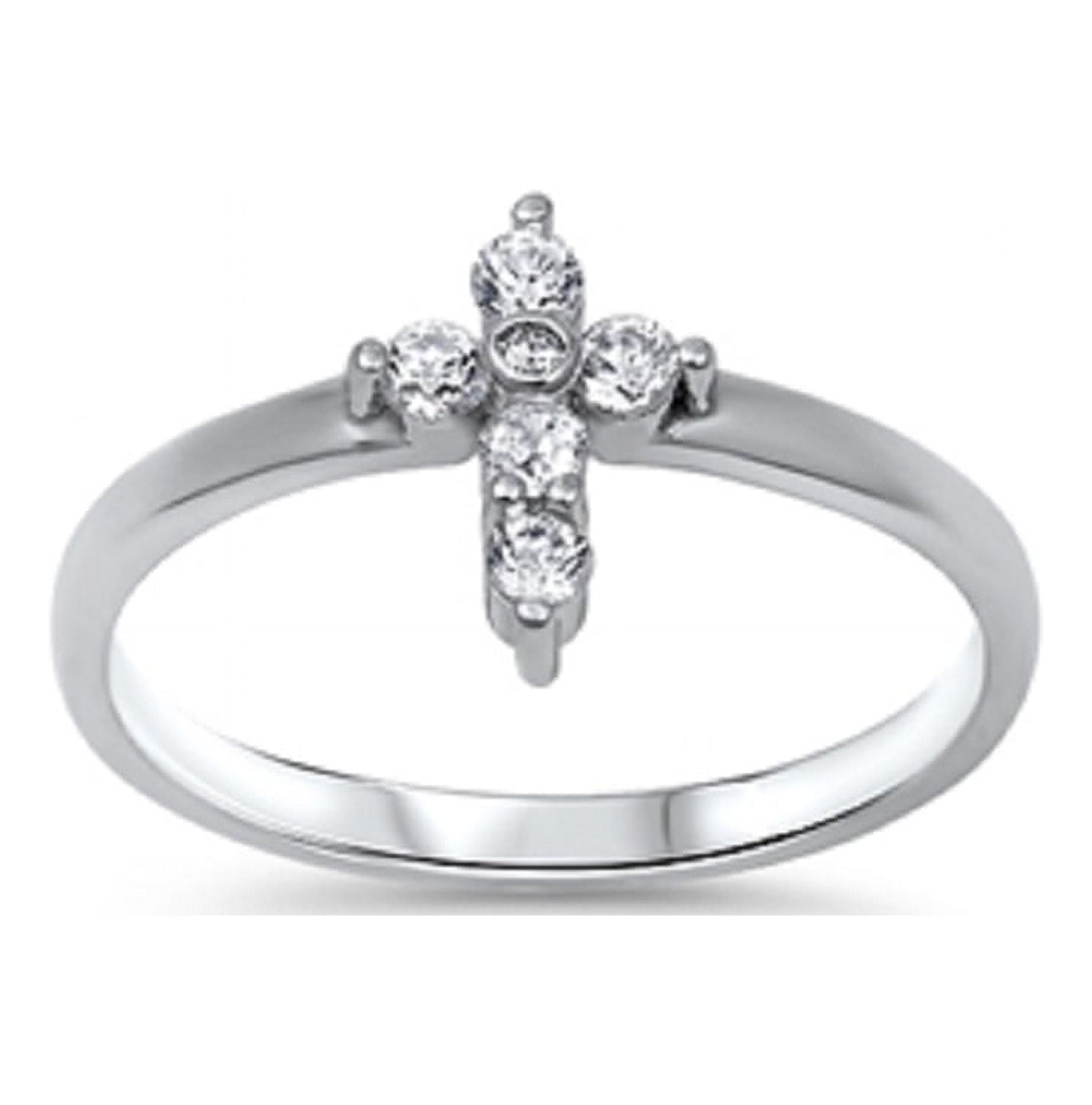 Solitaire Cluster Cross Cubic Zirconia Ring Sterling Silver 925 ...