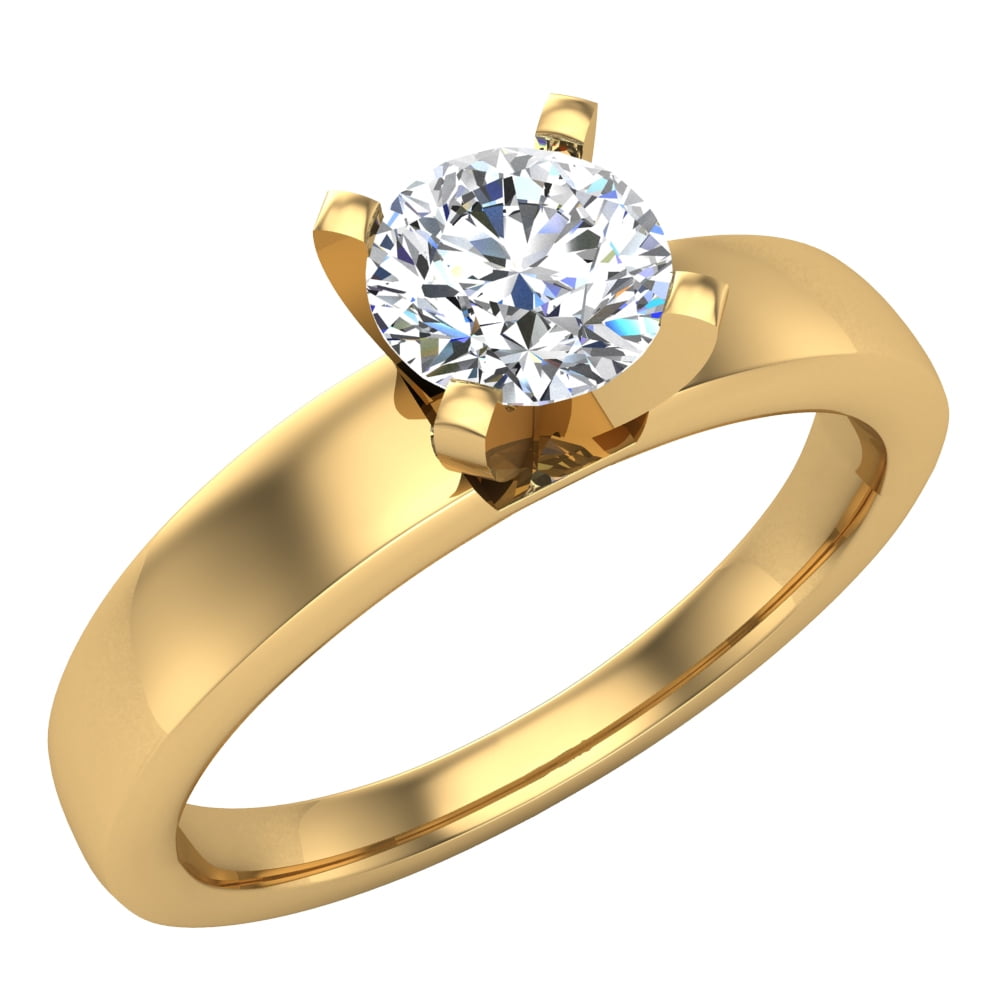 Solitaire Diamond Ring Fitted Band Style 14k Gold 0.50 CT (G,VS ...