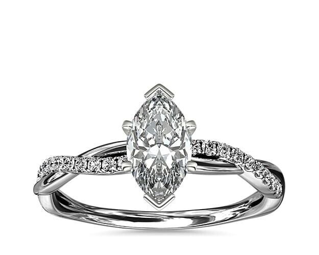 Solitaire Diamond Wedding Ring, Marquise Cut Diamond Ring, Twisted ...