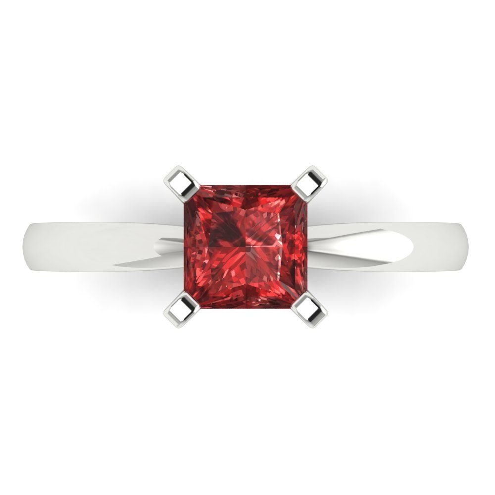 Solitaire Engagement Ring for Women - 1ct Natural Garnet in 18K White Gold Promise Ring ...