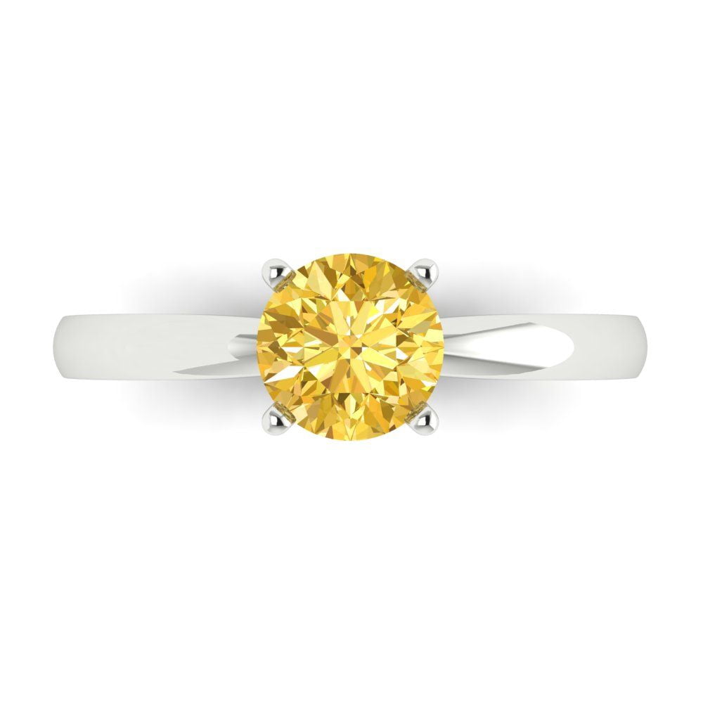 Solitaire Engagement Ring for Women - 1ct Simulated Yellow Diamond in ...