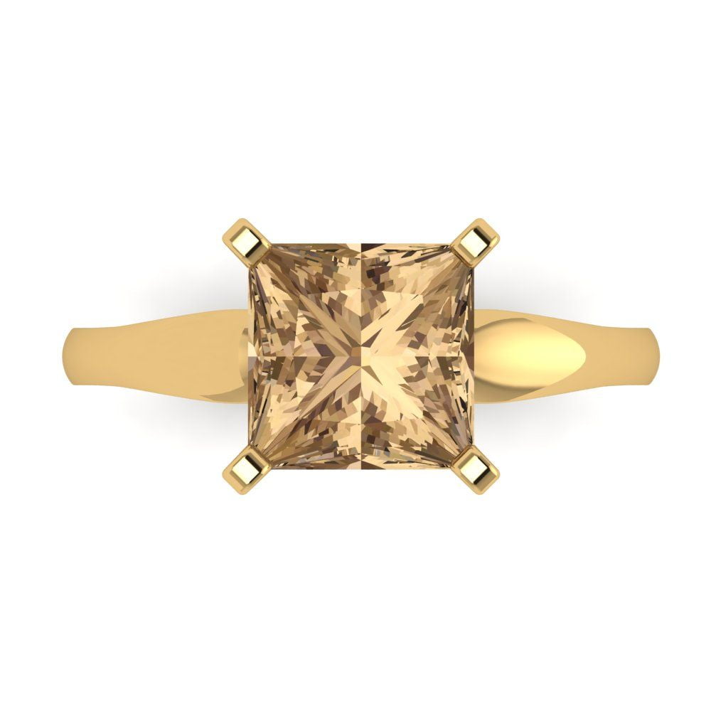 Solitaire Engagement Ring for Women - 2.5ct Simulated Champagne Diamond ...