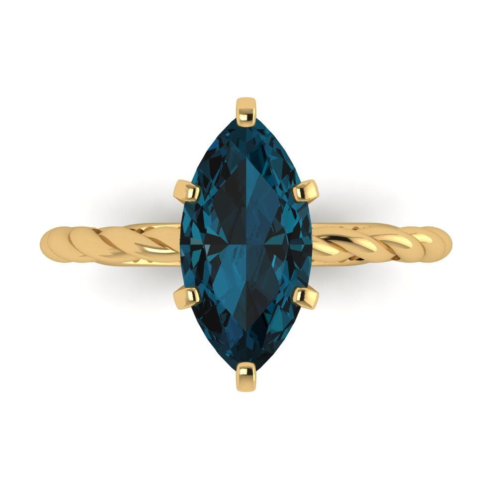 Solitaire Engagement Ring for Women - 2ct Natural London Blue Topaz in ...