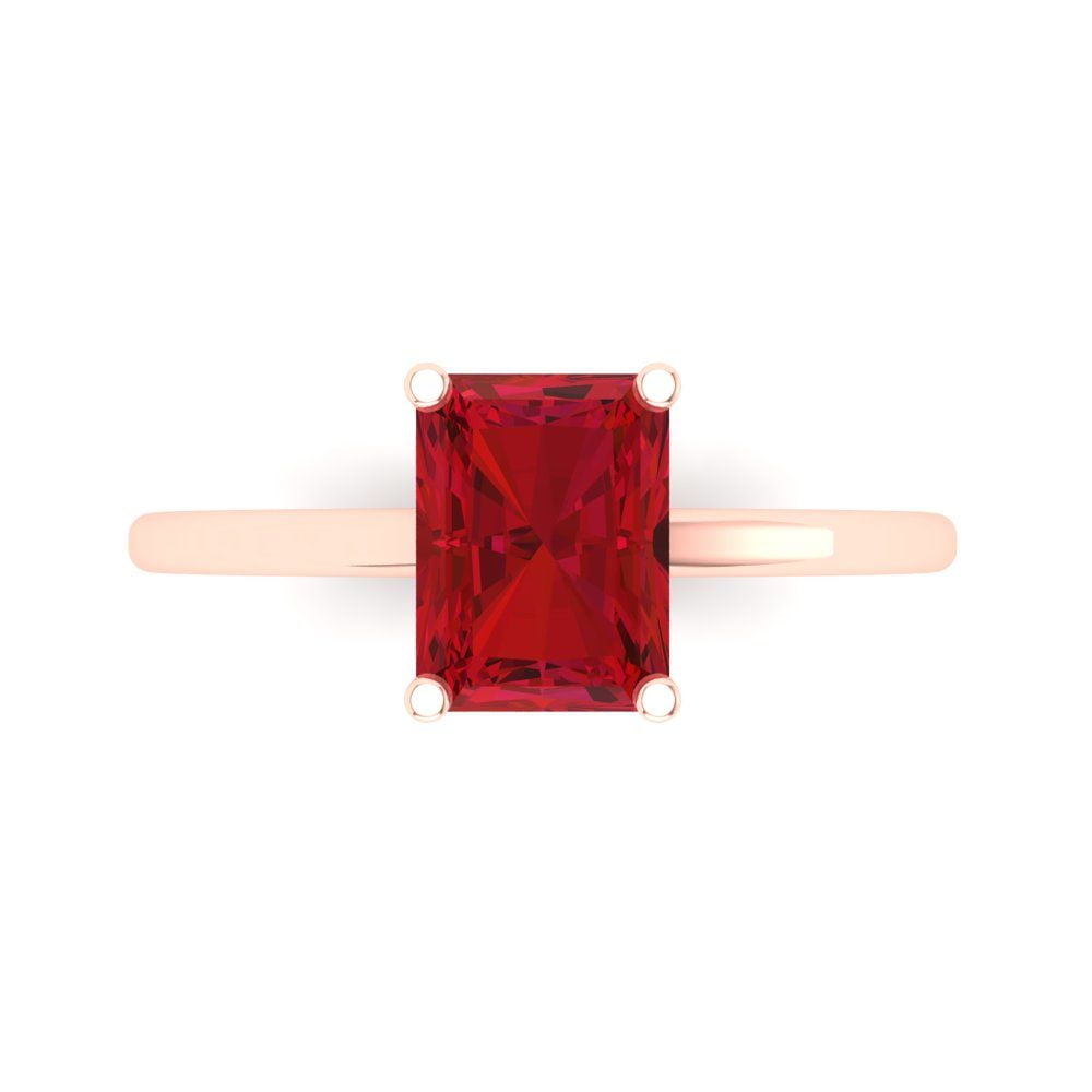 Solitaire Engagement Ring for Women - 2ct Simulated Ruby in 18K Rose ...