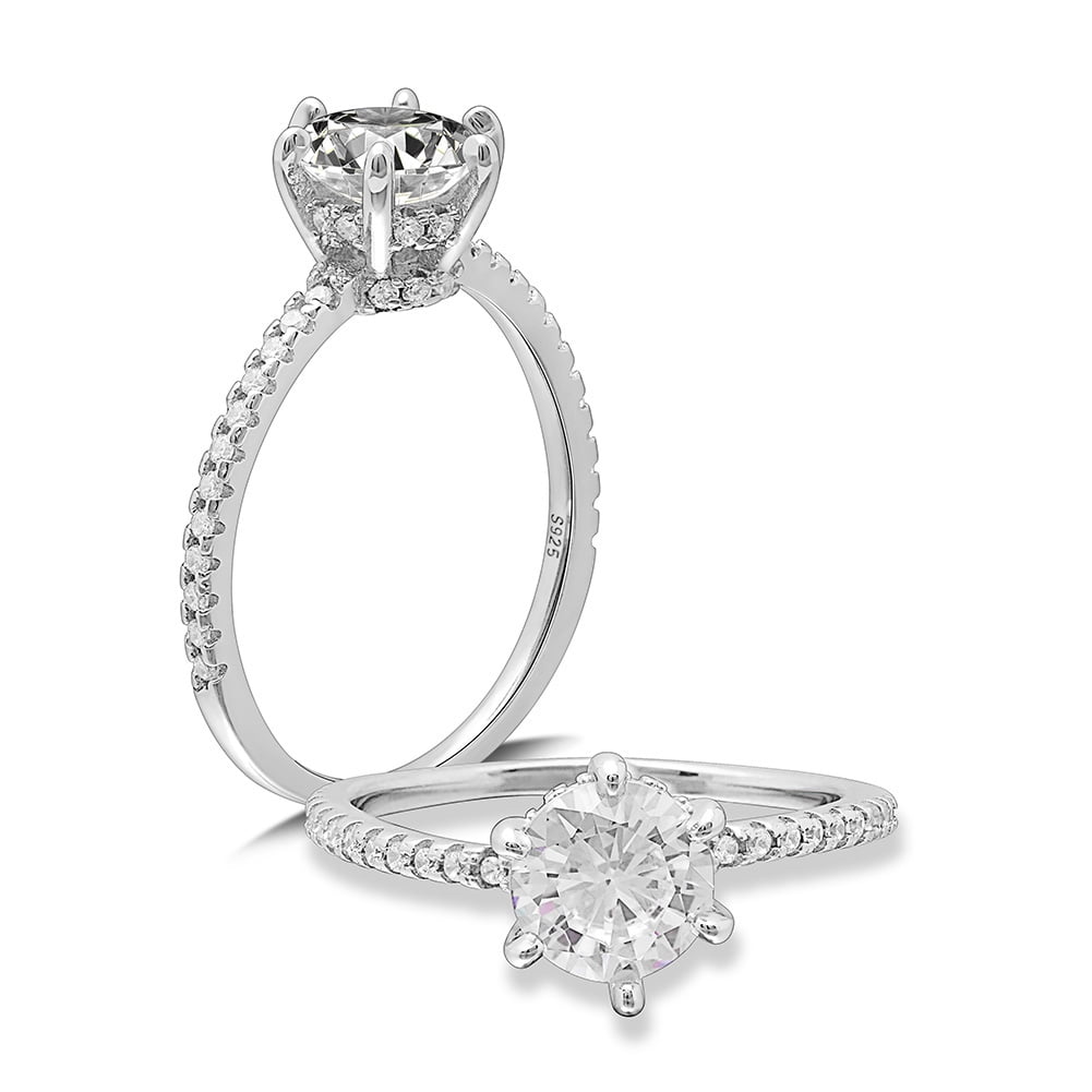 Solitaire Engagement Ring for Women Sterling Silver 1Ct Cz Ginger Lyne Collection - Walmart.com