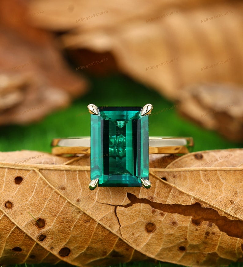 Solitaire Gemstone Ring,4CT Lab Created Emerald Engagement Ring ...