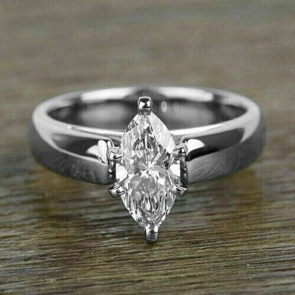 Solitaire Gemstone Ring Marquise Treated Diamond Band 925 Sterling ...