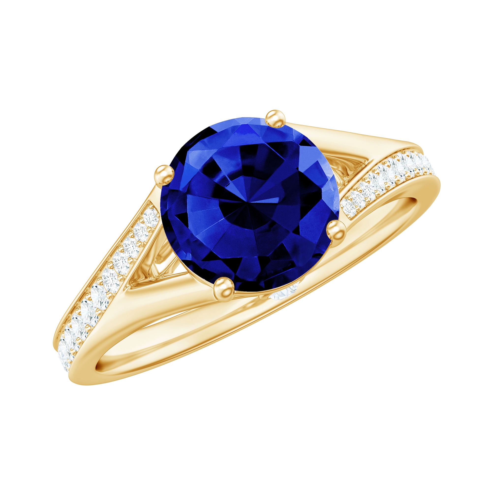 Rosec Jewels Solitaire Lab Created Blue Sapphire Ring with Diamond Side ...
