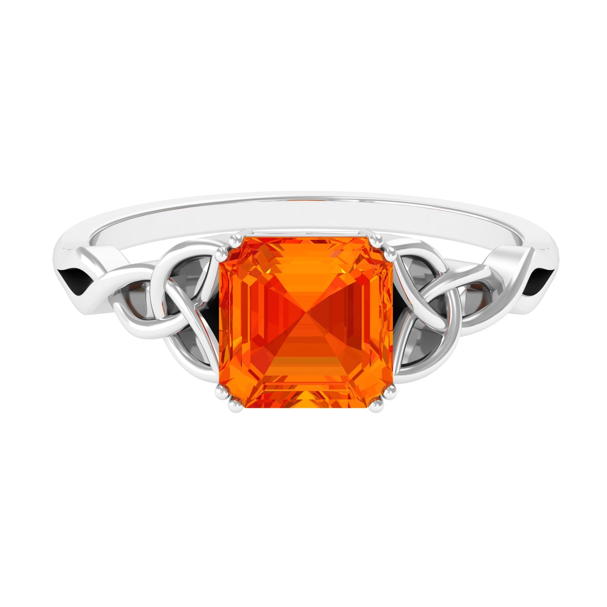 Solitaire Lab Grown Orange Sapphire Celtic Ring - 8 mm Asscher Cut ...