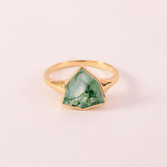 Solitaire Moss Agate Ring, Triangle Design Ring, 925 Sterling Silver ...