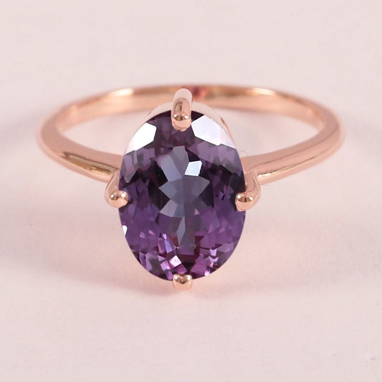 Solitaire Oval Alexandrite Ring, Four Prong Set Big Oval Purple ...