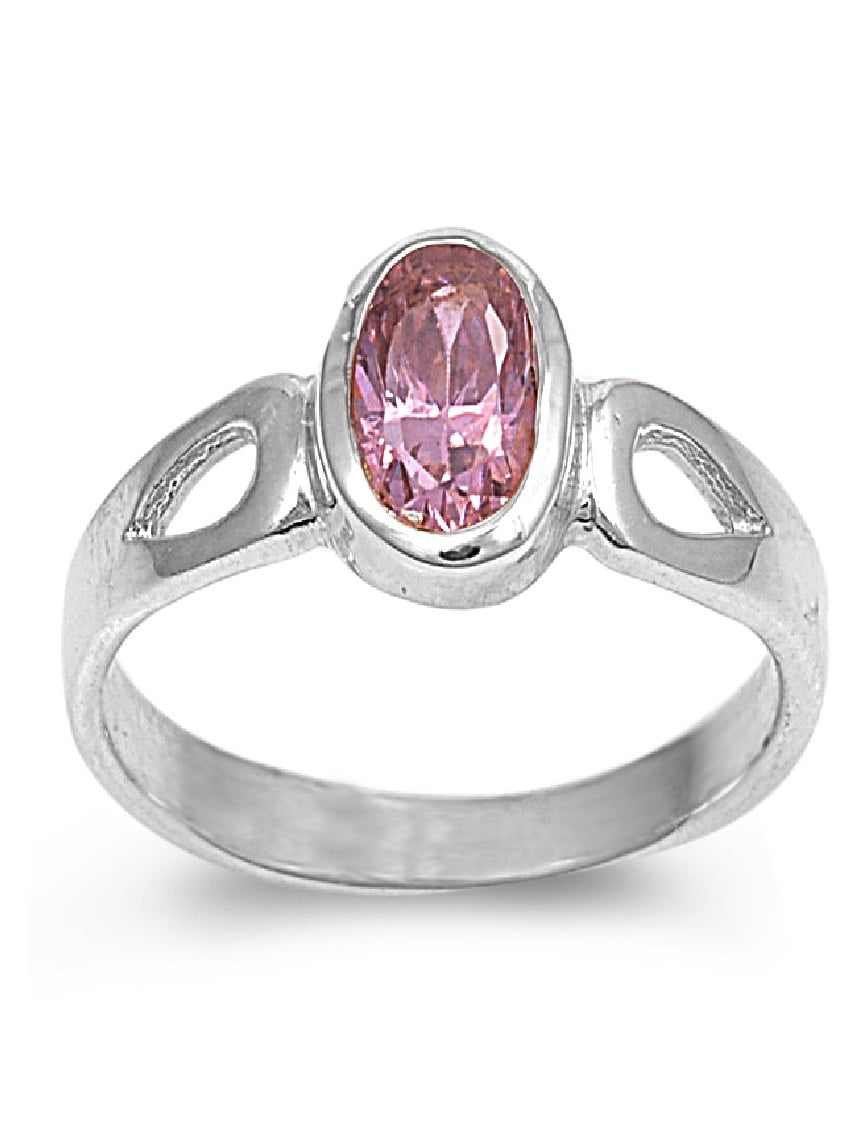 Solitaire Oval Pink Cubic Zirconia Petite Rings Sterling Silver 925 ...