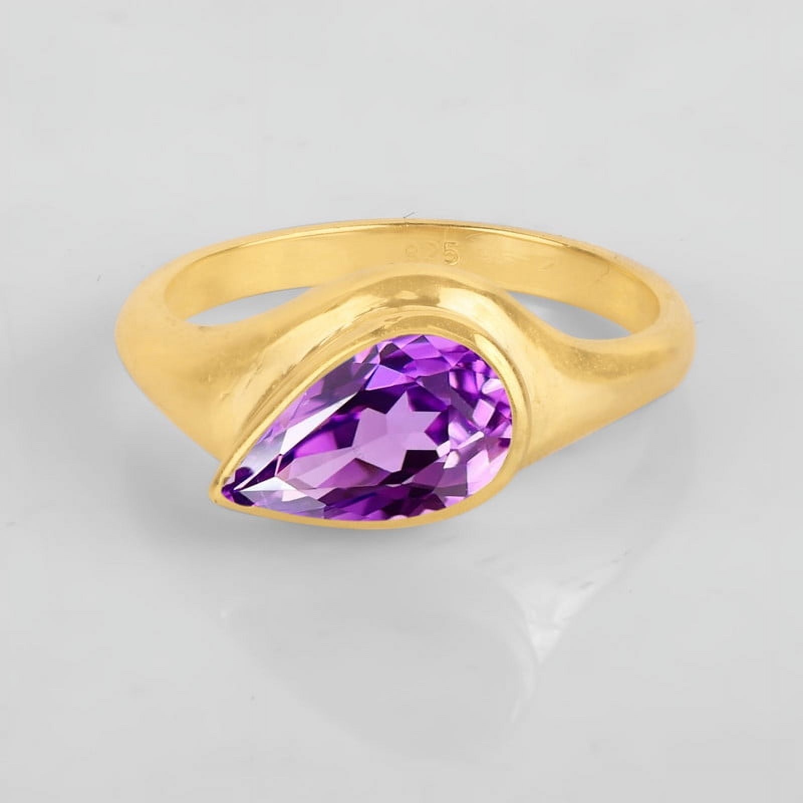 Solitaire Pear Cut Gemstone Ring, Dome Ring. 925 Starling Siver Band ...