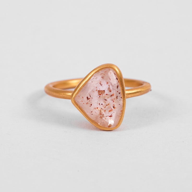 Solitaire Ring, Uneven Cut Strawbarry Quartz Ring, 925 Starling Silver Stacking Ring, Handmade ...