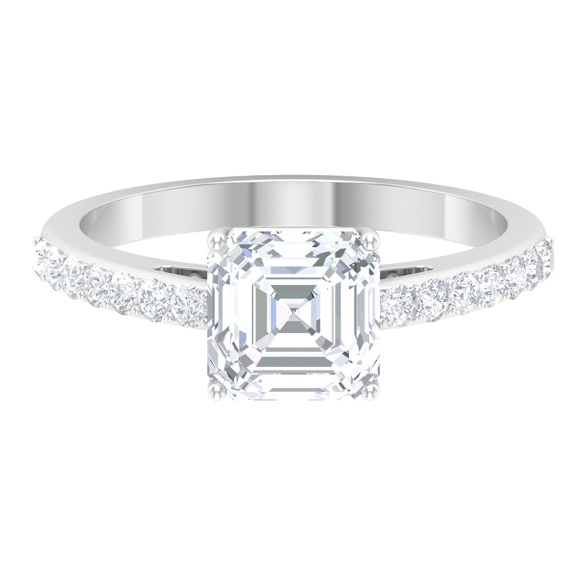 Rosec Jewels Solitaire Ring with 7 MM Asscher Cut Moissanite in 4 Prong ...