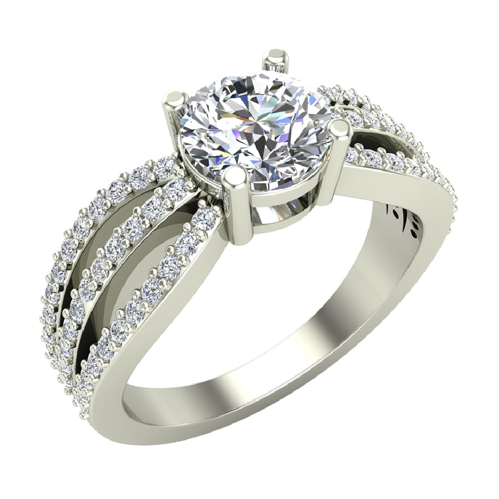 Solitaire Round Brilliant Diamond 3 Row Split Shank Engagement Ring 1. ...