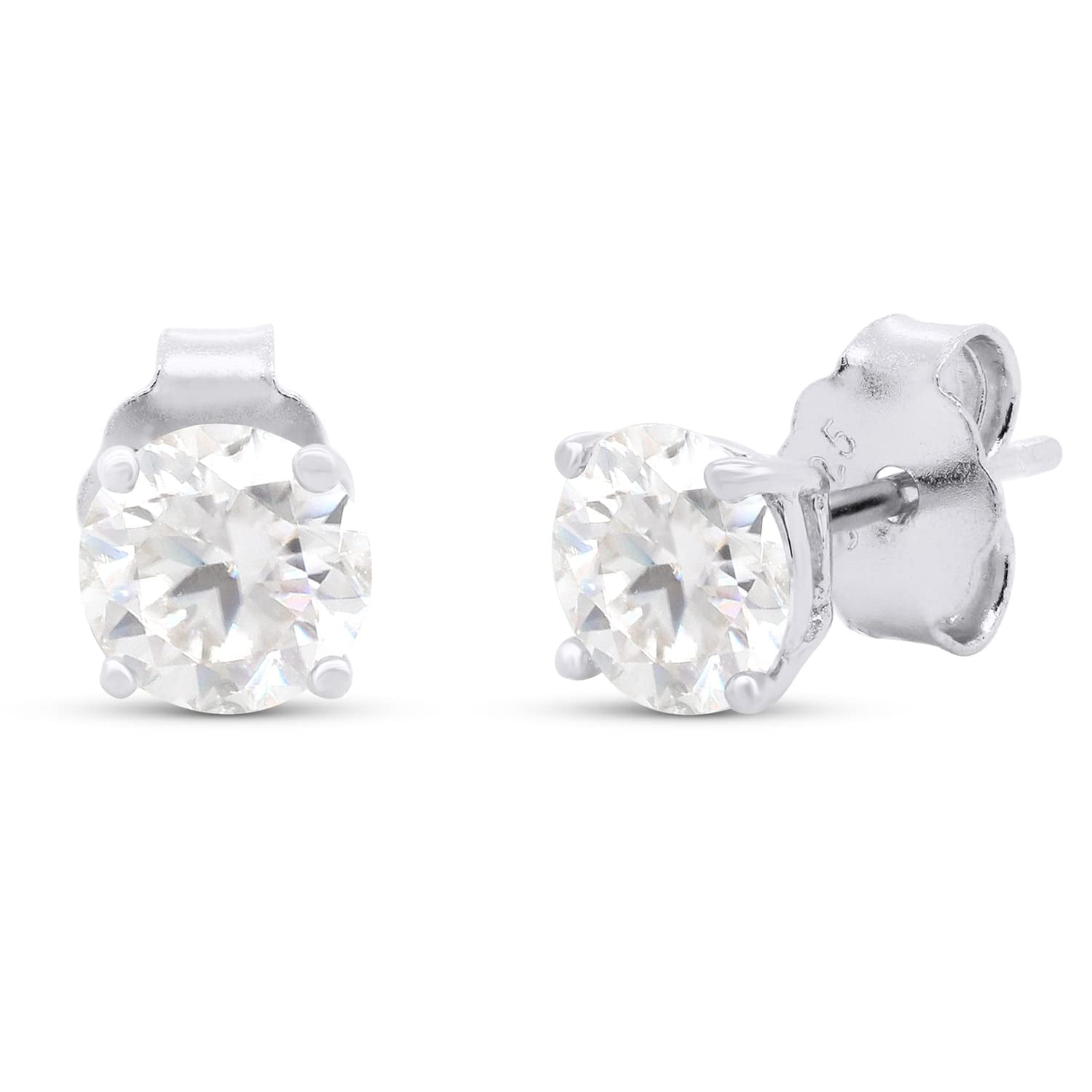 AFFY 1 Carat 5MM Round Moissanite Diamond Solitaire Stud Earrings for ...