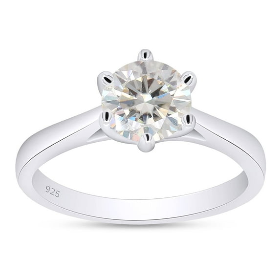AFFY 1 Carat 6.5MM Round Moissanite Diamond Solitaire Engagement Ring ...