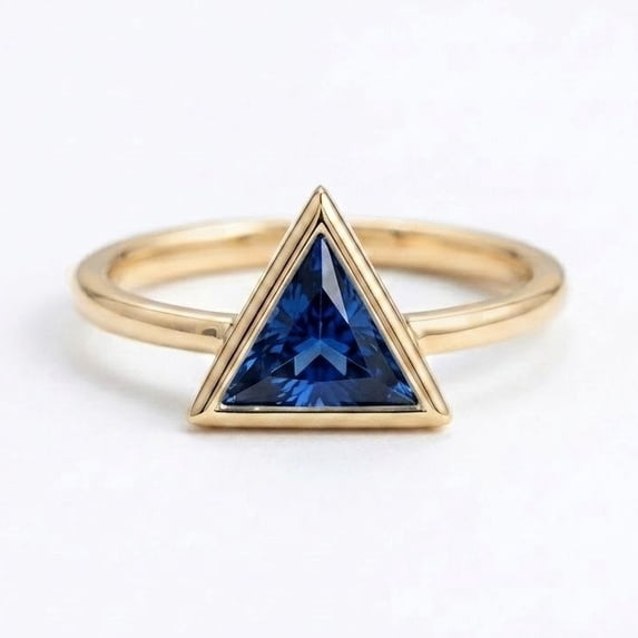Solitaire Triangle Cut Blue Sapphire Ring, Dainty Minimalist Ring ...
