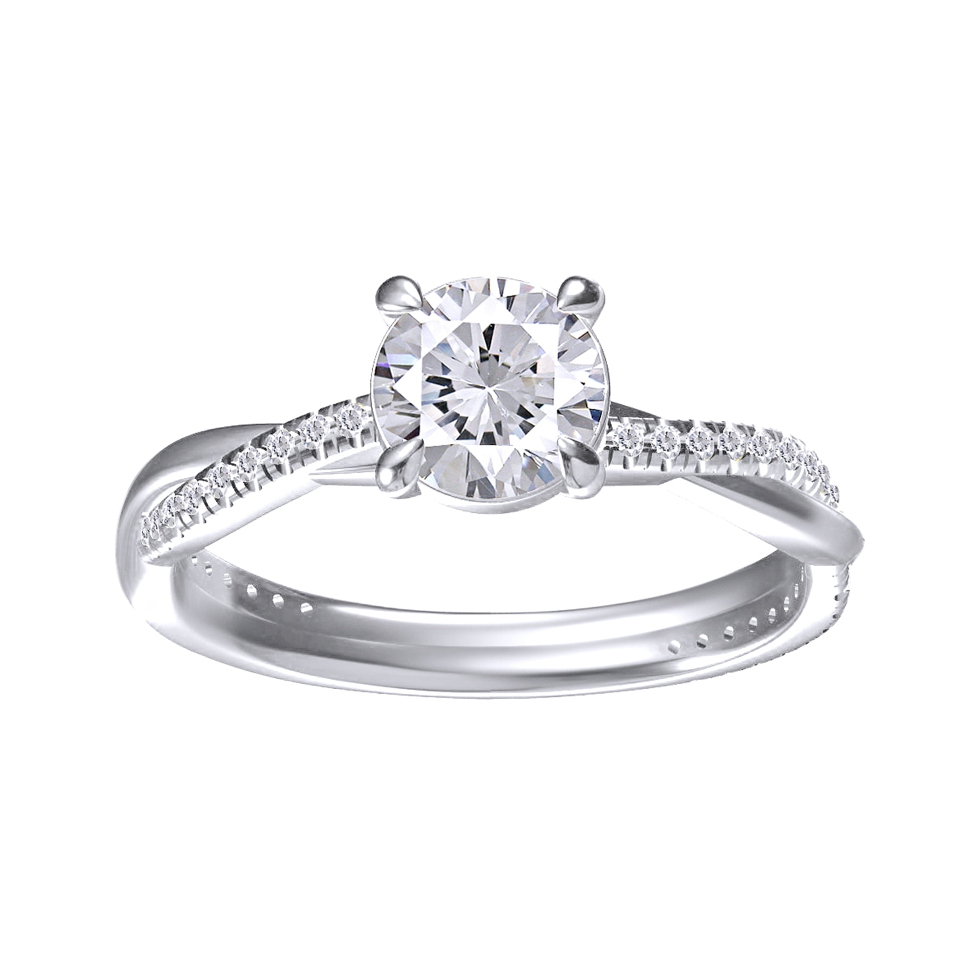 Solitaire Twisted Engagement Rings, Center 6MM Round Moissanite Diamond ...
