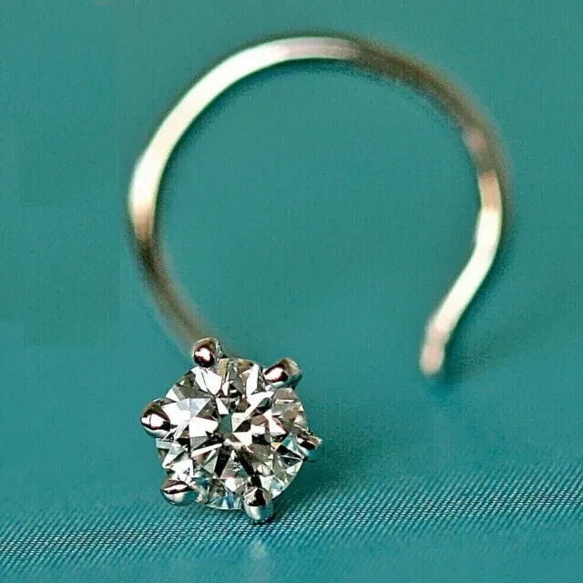 Solitaire Women's Lab Created Diamond Nose Pin Ring Piercing Pin 14k ...