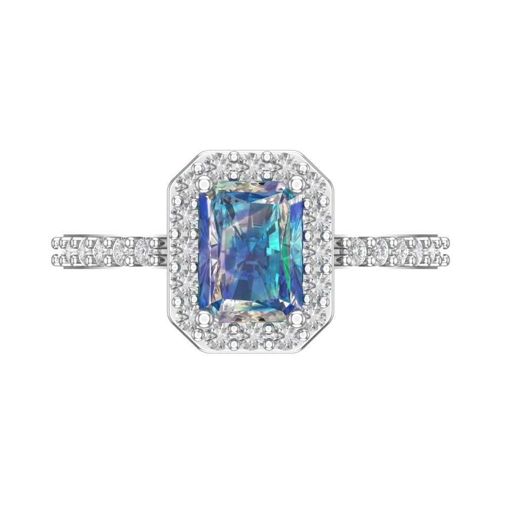 Solitaire with Accents Engagement Ring for Women - 1.92ct Blue Moissanite in 18K White Gold ...