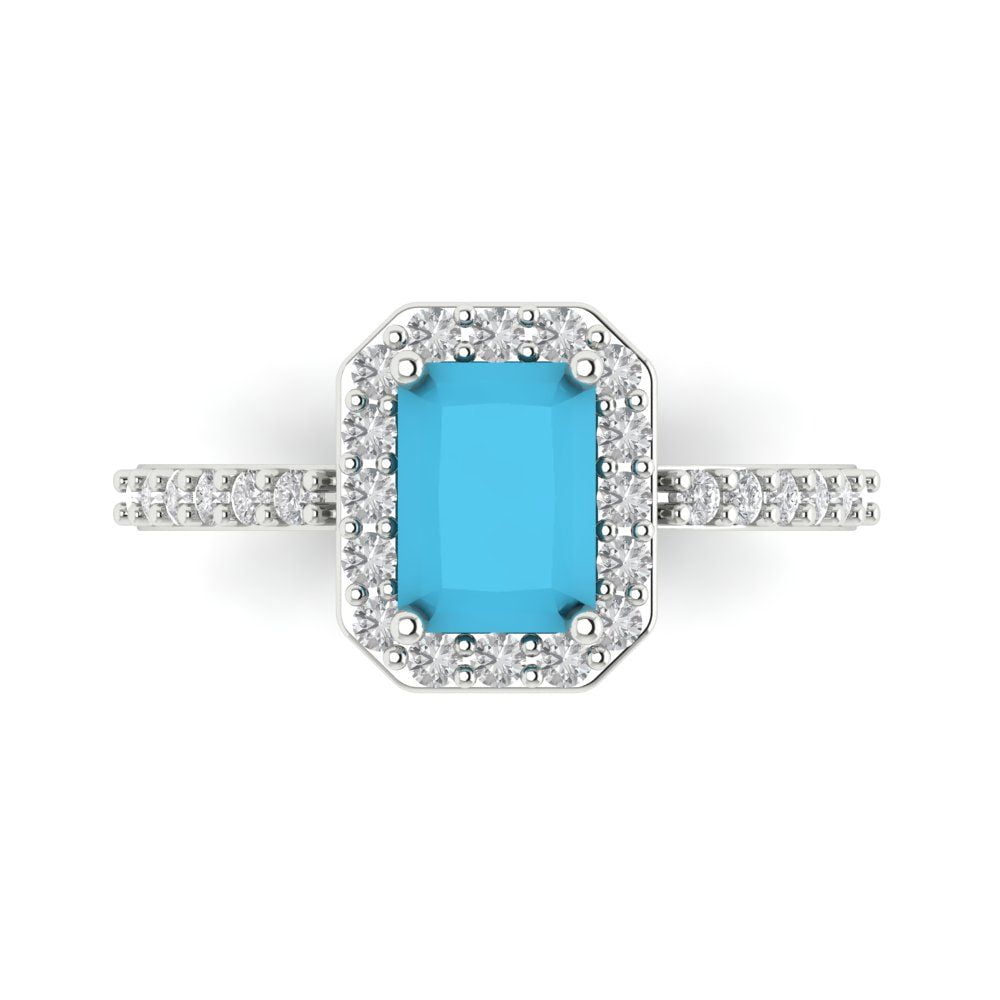 Solitaire with Accents Engagement Ring for Women - 1.92ct Simulated Turquoise in 18K White Gold ...