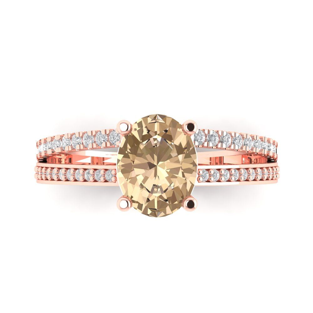Solitaire with Accents Engagement Ring for Women - 2.32ct Yellow Moissanite in 18K Rose Gold ...