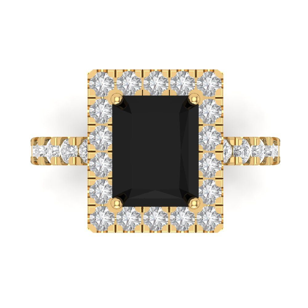 Solitaire with Accents Engagement Ring for Women - 3.84ct Natural Onyx in 18K Yellow Gold ...