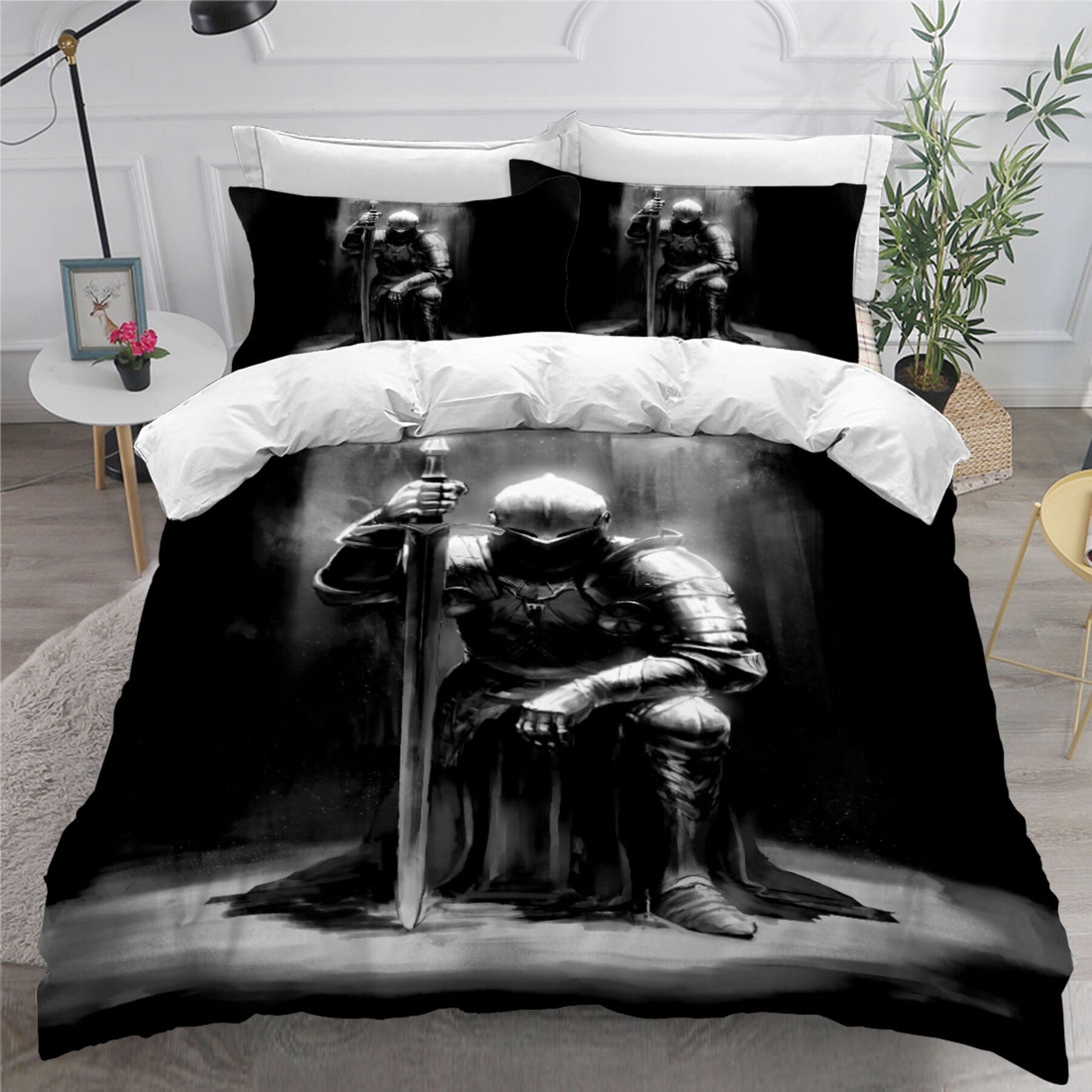 Solitary Bedding Set Dark Fantasy Design with Monochrome & Greatsword ...