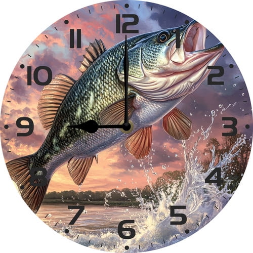 Soliyoahee 10inch Fish Shaped Wall Clock Fishing Wooden Round Wall ...