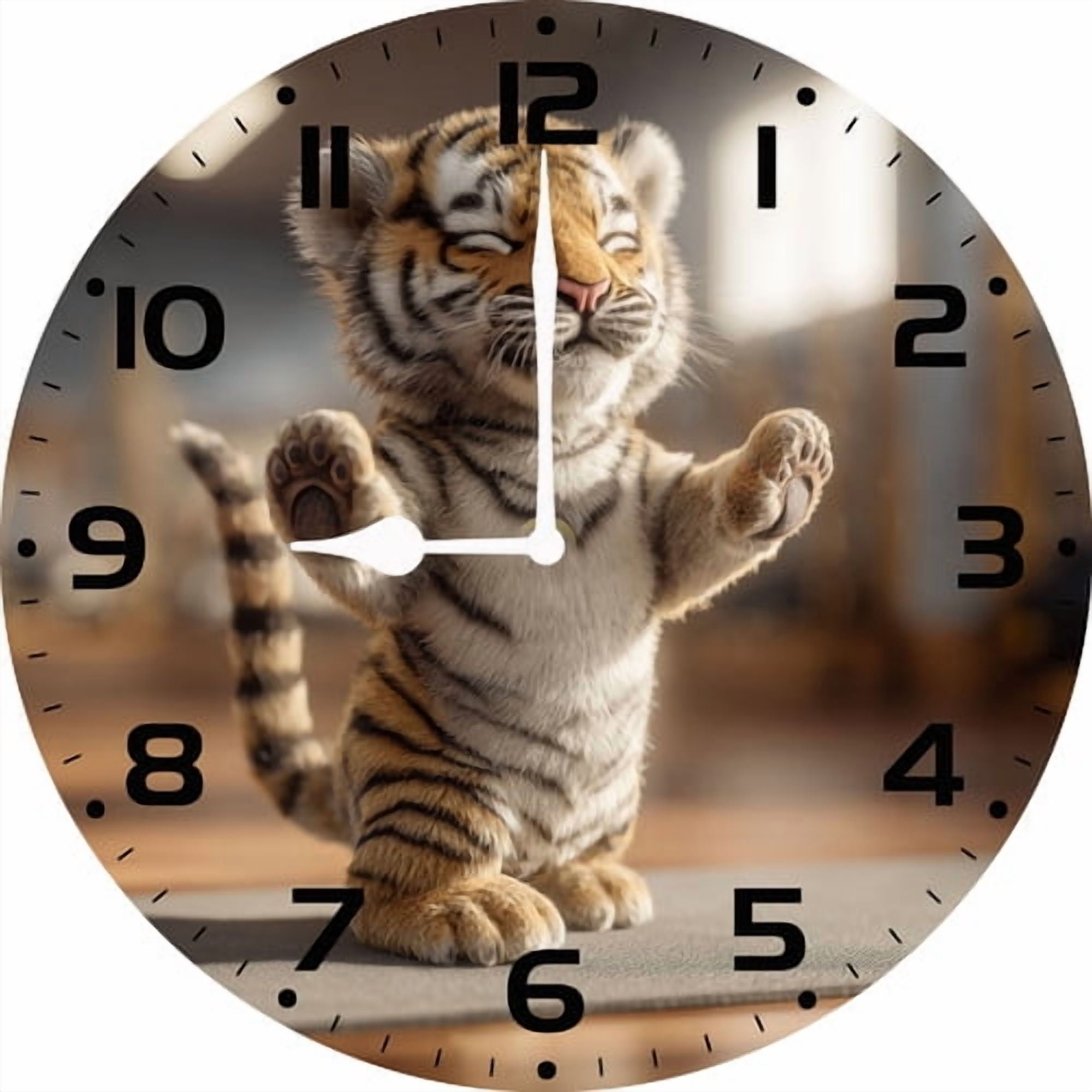 Soliyoahee Animal Humor Yoga Poses Tiger Wall Clock 10inch Wooden Round ...