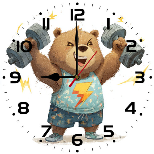 Soliyoahee Bear Lifting Dumbbell Clock 10inch Wooden Round Battery Wall ...
