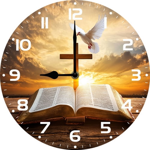 Soliyoahee Bible Clock Wooden Round Wall Clock Kitchen Decor Battery ...