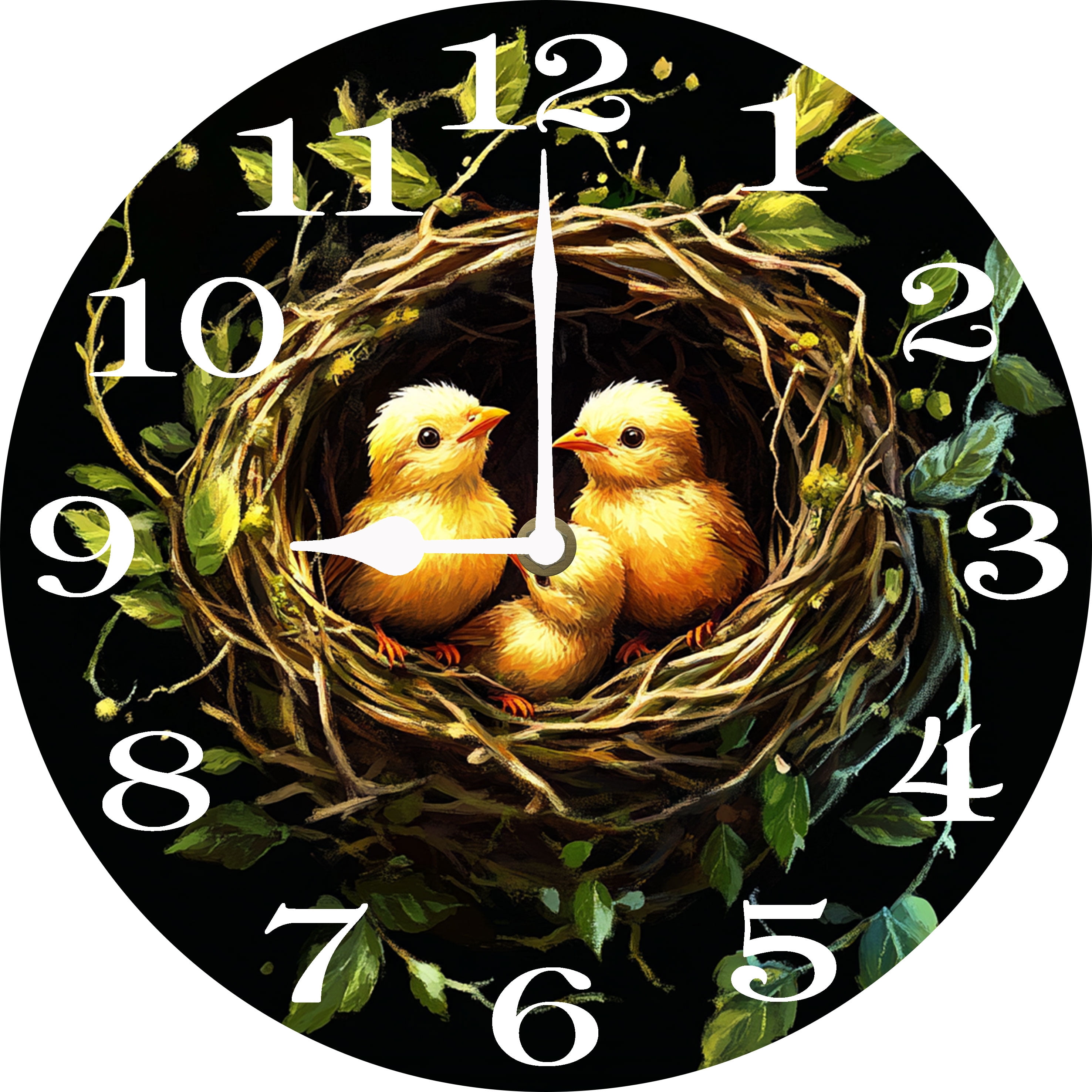 Soliyoahee Bird Nest Clock 10inch Wooden Round Wall Clock Farmhouse ...