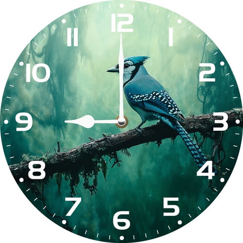 Soliyoahee Blue Jay Clock 10 Inch Round Wooden Wall Clock Home Decor ...