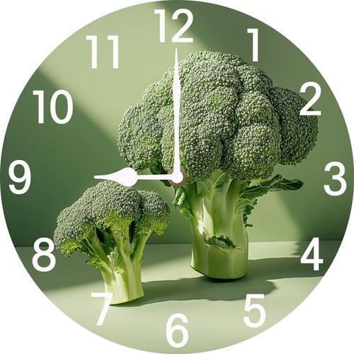 Soliyoahee Broccoli Clock 10inch Round Wall Clock Kitchen Decor Silent ...