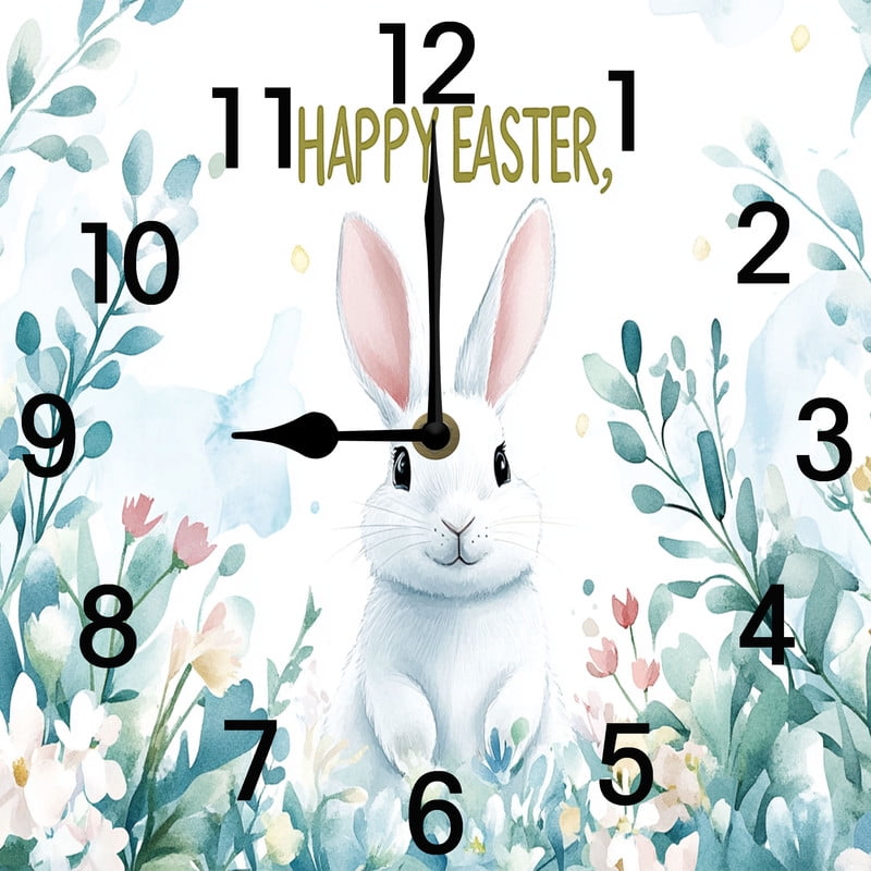 Soliyoahee Bunny Clock Happy Easter Wall Clock 10inch Battery Operated ...