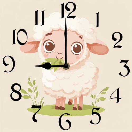 Soliyoahee Cartoon Sheep Wall Clock 10inch Wooden Round Children's Clock Silent No Tick Battery ...